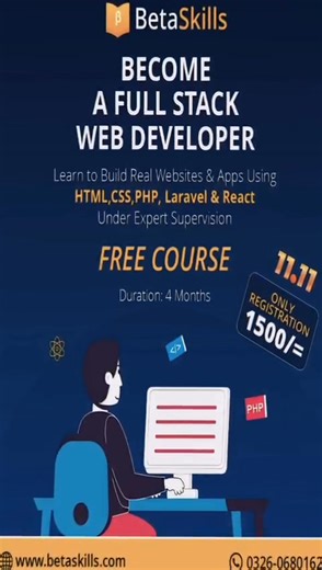 Learn Full Stack Web Development with PHP & Laravel in Pakistan. 100% Free Course with only a small registration fee. Get LMS access, recordings, live Zoom classes, 24/7 support, real projects, and certificate. Enroll now at BetaSkills.com | BetaSkills | Facebook