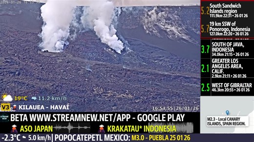 ERUPTION VOLCANO LIVE MultiCam! 26 01 2026 / 🌍 Seja um beta tester do StreamNew Monitor! 🌋 / Você pode ser uma das primeiras pessoas a testar meu novo aplicativo de monitoramento de sismos e vulcões antes do lançamento oficial na Google Play! / link para download! / https://groups.google.com/g/streamnewapp / Sua participação é essencial para aperfeiçoar o aplicativo. / www.streamnew.net/app / #volcano #eruption #EruptionWatch #VolcanoWatch #vulcaoemerupcao #vulcão #grindavik #iceland #icelandv