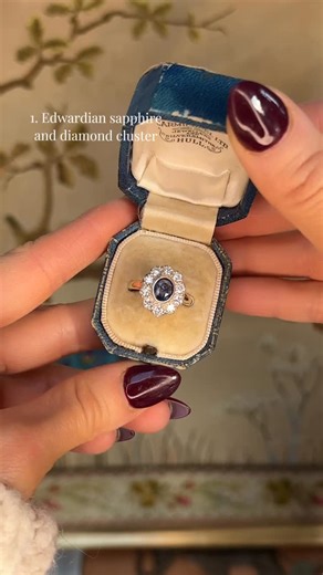 Aladdins Cave Antique Jewellery on Instagram: "Which is your favourite piece of antique cluster jewellery from this line up? 1. Edwardian sapphire and diamond cluster ring 2. 1940s ruby and diamond cluster ring 3. Victorian opal and diamond cluster ring 4. Art Deco Daisy diamond cluster ring 5. Edwardian diamond cluster brooch Let me know in the comments 💖 #clusterring #diamondclusterring #daisyring #antiqueclusterring #antiqueringsforsale"