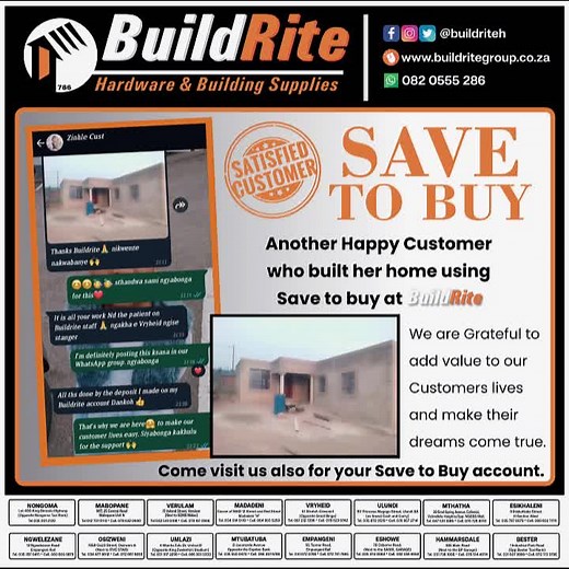 Building YOUR dream home is not impossible.. We want to help YOU.. Check out our SAVE TO BUY Option...Available at all BuildRite Hardware Stores!!!😁 Here we have a Customer who is Happy that she finally saved up the money needed, through our