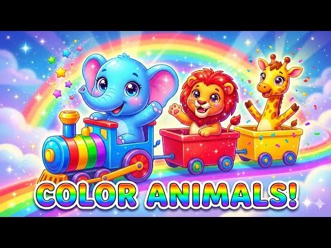 Color Animals Song Learn Colors with Cute Animals | Elephant, Lion & Giraffe Train!
