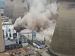 Aerial shot of explosive Ferrybridge cooling tower demolition