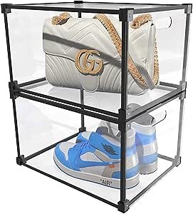 Clear Acrylic Shoe Box,Foldable Stackable Plastic Drop Front Shoe Box, As Shoe Box Storage Containers and Organizer,with Magnetic Drop Door, Can Fully Transparent for Display Sneakers-2 Pack