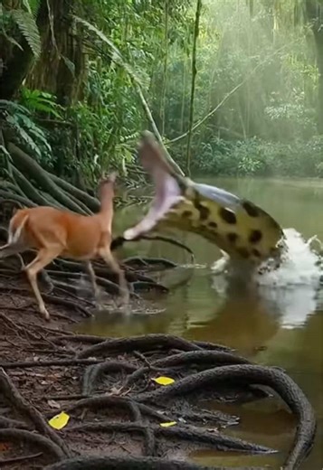 Anaconda Swallows Fawn in Amazon River