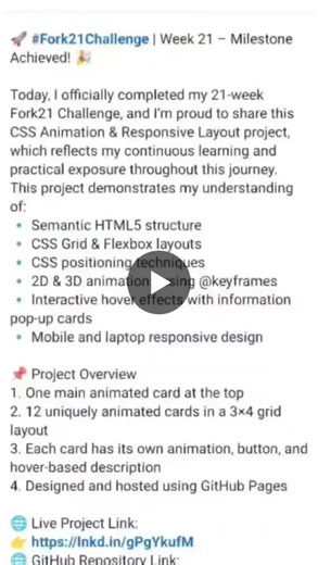 #fork21challenge #fork21challenge #week21 #frontenddevelopment #cssanimations #webdevelopment #learningjourney #grateful #newbeginnings #githubpages #forkinfosystem | Prajakta Yadav