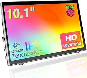 Raspberry Pi Screen, 10.1" Touchscreen Monitor 1024x600 HDMI Monitor LCD IPS Screen, Bulit in Dual Speakers for Raspberry Pi 400/4/3/2/Zero/B/B+ Jetson Nano Win11/10/8/7, Plug and Play