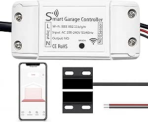 Smart Garage Door Opener, Universal WiFi Garage Door Remote Controller with Smartphone App Control, Door Left Open Alert, Compatible with iOS, Android, Alexa, Google Assistant, IFTTT, No Hub Needed