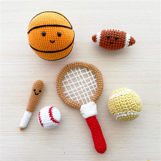 Handmade Crochet Sports Toy Set: Baseball, Football, Basketball - Etsy