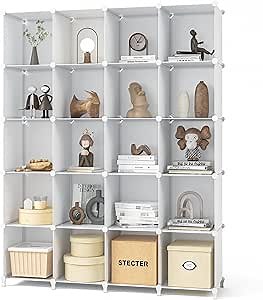 Closet Organizers and Storage, 20-Cube Storage Organizers, Portable Closet Storage Shelves, Closet Storage Cabinet Shelf, Bookcase Bookshelf for Kids Room, Bedroom, Office, White