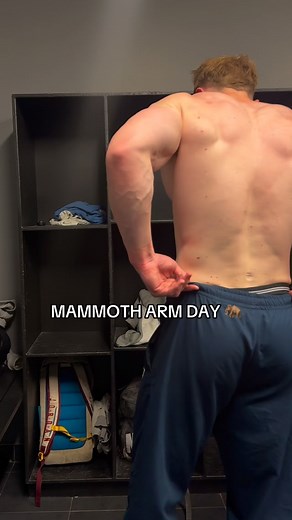 MAMMOTH ARM DAY 🦣 1. Weighted Tricep Dips - 3 sets to failure 2. Incline DB Skullcrusher - 3 sets to failure 3. Tricep Pushdown - 3 sets to failure 4. Dual Cable Curl - 3 sets to failure 5. DB Hammer Curl - 3 sets to failure | Seán Fitzness