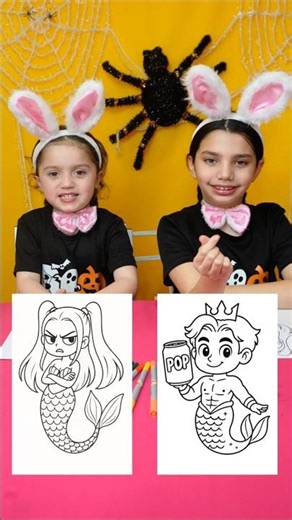 🧜🏻‍♀️Watch Mermaid vs Abby Merman🧜🏻‍♂️ 2 MARKER CHALLENGE. The Two LITTLE Bunnies Color! ✨#art