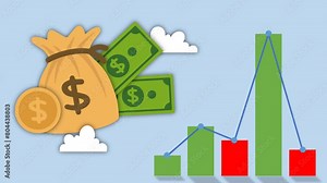 Increasing business data market bar graph chart diagram. Business and Finance Graph Up and Graph Down. Economy business Growth And Success Arrow animation