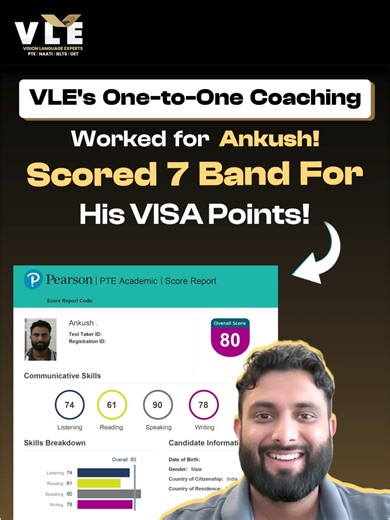 Who says PTE templates are not working? ✅🤔 Our VLE student Ankush got their desired PTE scores for PR with us and we are proud of their achievement! 😎💪 #vle #pte #ptepreparation #ptetraining #ptetipsandtricks #ptescore #ptemock #pteresult #englishtest #ptewriting #ptespeaking #studyinaustralia #studyabroad #ptetest #ptetemplates2026
