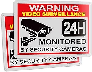 iSYFIX Video Surveillance Sign – 2 Pack Reflective Silver 14x10 Inch –CCTV Security Only Signs, 40 mil Thick Polystyrene Plastic, Laminated UV, Scratch, & Fade Resistance, Waterproof, in & Outdoor