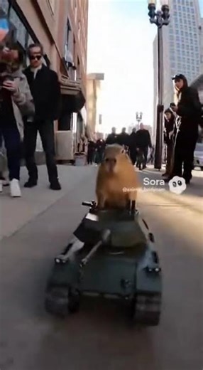 Capybara Tanks Sidewalk! #Capybara #Tank #Chaos