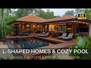 Elegant Courtyard Kitchens and Cozy Pool Landscaping Ideas for Modern L-Shaped Single-Storey Homes