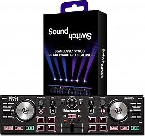 Numark DJ2GO2 Touch + SoundSwitch Micro DMX Interface - 2-Deck USB DJ-Controller für Serato DJ mit Mixer/Crossfader + USB zu DMX Interface mit 3 Monaten freiem SoundSwitch Software-Zugriff