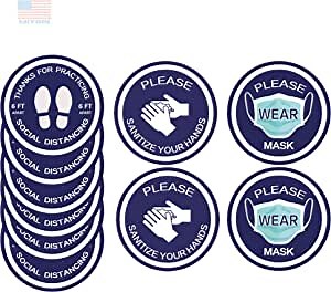 -floor markers for social distancing- Safety Floor Marker-Maintain 6 Feet Distance-Anti-slip,Commercial Grade round,Sanitize Hands, Wear Mask,signs For Carpet, Mask required sign, Pack Classroom