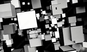 Abstract Monochromatic Composition of Interlocking Cubes in Motion