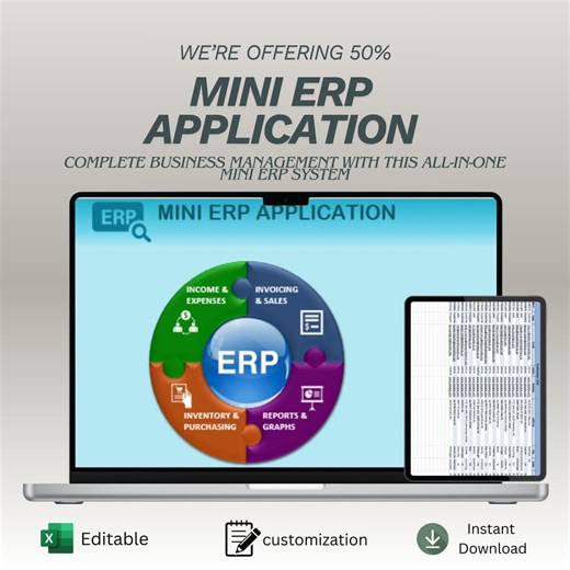 Mini ERP Application Spreadsheet | Business Management Tracker Template | Excel & Google Sheets Enterprise Planning Dashboard - Etsy