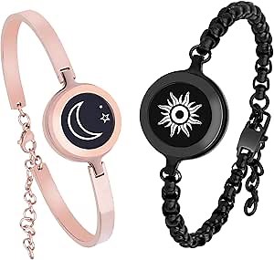 Long Distance Touch Bracelets,Vibration & Light up Couples Bracelets, Remote Smart Matching Couples Bracelet for Couples Long Distance Relationship Girlfriend Boyfriend Xmas Gifts Black rose gold