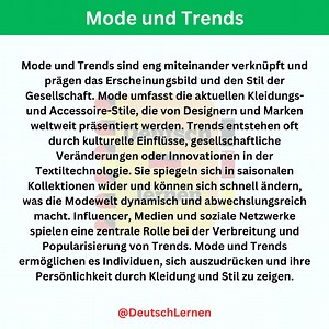 Mode und Trends | Deutsch mit Videos - Online German learning | German Language Videos. . . . . #learngerman #DAF #german #germany #GoetheExam #onlinekurs #DaF #germanlanguage #learngermanonline #germanvideos #onlinekurs #online #Grammatik #lernen #sprachelernen #germantown #GermanEngineering | Deutsch lernen
