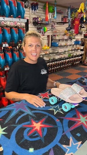 Roller Skate Slide Test! #skatelife #slides #sparkle #shoes #mom #rollerrink #skatefamily #toddler #goodvibes #mamma #foryou #rollerskating #family #fyp #blonde #rentals #viral #rollerskate #roller | Roller Starz