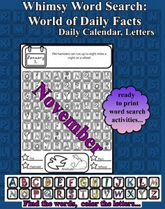 November’s Word Search Coloring pages, Daily Kids Facts, Letters