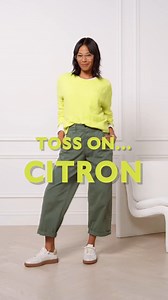 Add a pop of cheerful citron into your wardrobe! It’s the trending color-of-the-moment and an instant mood boost—plus it loves your denim and utility pants, too. Comment ‘citron’ to receive a link to shop our edit today. | EVEREVE