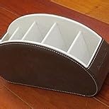 BONNY DODO Remote Control Holders Organizer Box with 5 Compartment PU Leather Multi-functional Office Desk Storage Caddy Store Tv Remote for Media Player,Brush,Pencil,Glassees&Office Supplies (Brown)