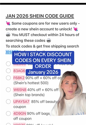 Shein January 2026 Discount Code Guide!!! How to save the most on your next shein order you place!! save this vid and like for more 💘 #shein #sheinhaul #sheincares #sheingals #sheinoutfits