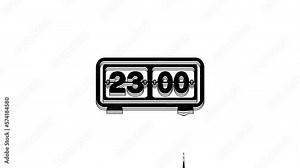 Black Retro flip clock icon isolated on white background. Wall flap clock, number counter template, all digits with flips. 4K Video motion graphic animation