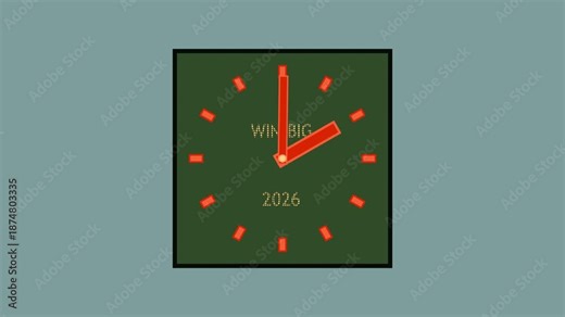Four square clocks display with text Win Big 2026. showing the passage of time.