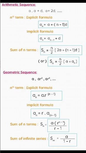 Sequence and Series formulas // Algebraic and Geometric // Math Tricks 🔥