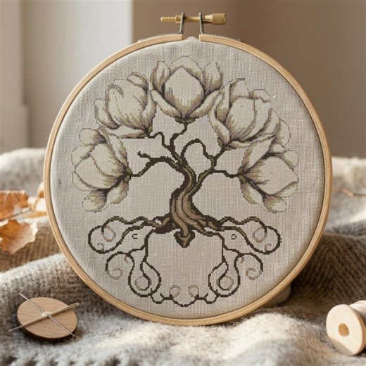 Magnolia Tree Cross Stitch Pattern, Floral Embroidery (PDF Pattern) - Etsy