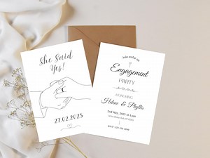 She Said Yes Engagement Party Invitation Template, Minimalist Illustrated Engagement Template, Printable & Editable Canva Party Invitation - Etsy