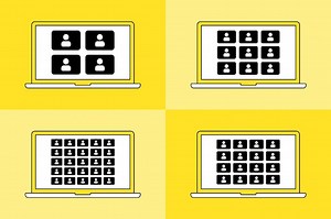 Premium Vector | Set icons online video call on laptop four device more users