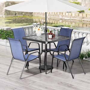 Pirecart Outdoor Table Furniture Set Patio Dining Table Set with 4 Stackable Textilene Chairs, Dark Blue