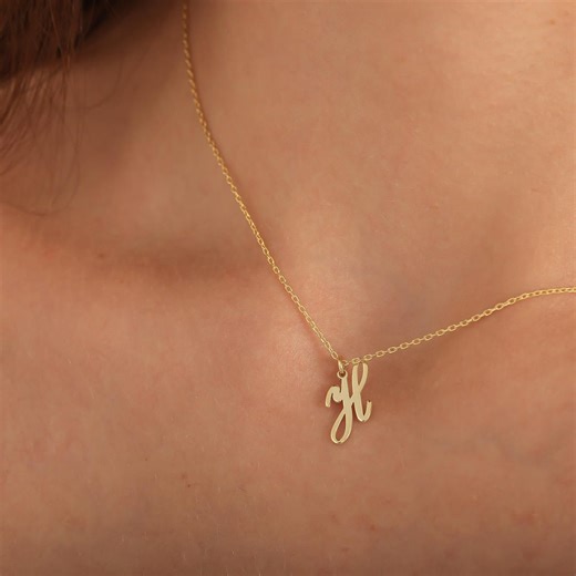 Cursive Gold Letter Necklace, Silver Initial Jewelry, Minimalist Letter Necklace, Tiny Letter Necklace, Custom Letter Necklace,gift for Wife - Etsy