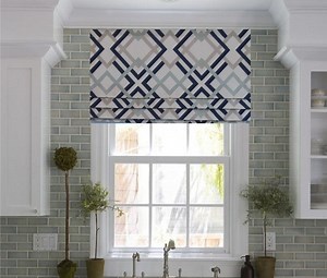 Faux Roman Shade/ Lined Mock Valance/ Geometric Print Navy-aqua-grey-white/ Custom Sizing Available! #166 - Etsy