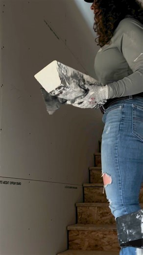 Stairwells are always a little tricky - I try to reach as much as I can off stilts instead of using a plank and ladder. | Drywall Shorty