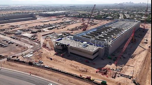 Drone footage over the QTS Data Center under construction in downtown Phoenix in Arizona