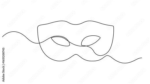 Self drawing line animation Comedy and tragedy line theater masks feelings continuous one single line drawn concept video, Animated self drawing of continuous line draw Greek mask, opera event symbols