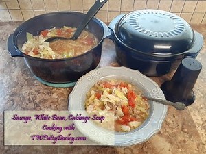 Sausage Cabbage White Bean Soup recipe in the Tupperware Stack Cooker