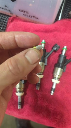 Here's a set of GM direct injectors for a Silverado that came in with an irregular flow rate. After examination was able to see that the filter baskets have deteriorated Through Time. Was able to get the injectors flowing correctly and installed stainless steel filter so this doesn't happen again. The extra benefits that you get when you go with injector services for your injector cleaning needs | Fuel To Feathers