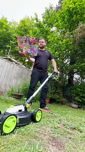 Lawnmower so light... what will you do with your other hand? Buy yours today - https://bit.ly/3FzVYMF | Dadsnet