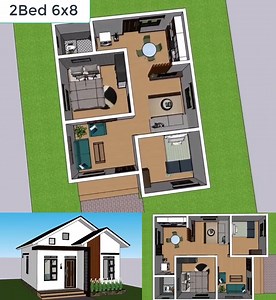 Small House Design 6x8 Meter 2 Bed 1 bath Houseplans-3d.com #housedesign #homedesigner | Just 4you