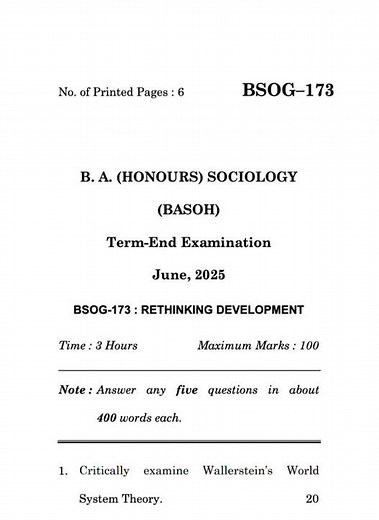 BSOG-173 June 2025 | IGNOU Previous Year Question Paper