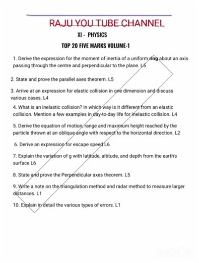 11th physics volume -1 important questions #12thphysics#12physicsvolume1🔥🔥🔥🔥🙏🙏🙏💯💯
