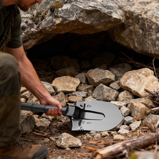 Multi-Purpose Outdoor Heavy-Duty Hand Shovel - Thickened Steel Spade for Camping/Fishing/Ground Loosening/Field Tasks, Portable Car-Mounted Tool for Emergency & Outdoor Adventures, 14.4in, Black
